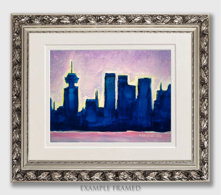 Original Acrylic Painting Sundown Vancouver, 5x7 Colorful City Skyline ...